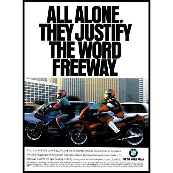 BMW | Art | 994 Bmw K 75 S K 110 Rs Motorcycle Vintage Print Ad Freeway ...